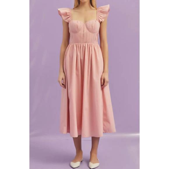Lena | Dresses | New Lena Front Pleat Poplin Midi Dress In Peach | Poshmark